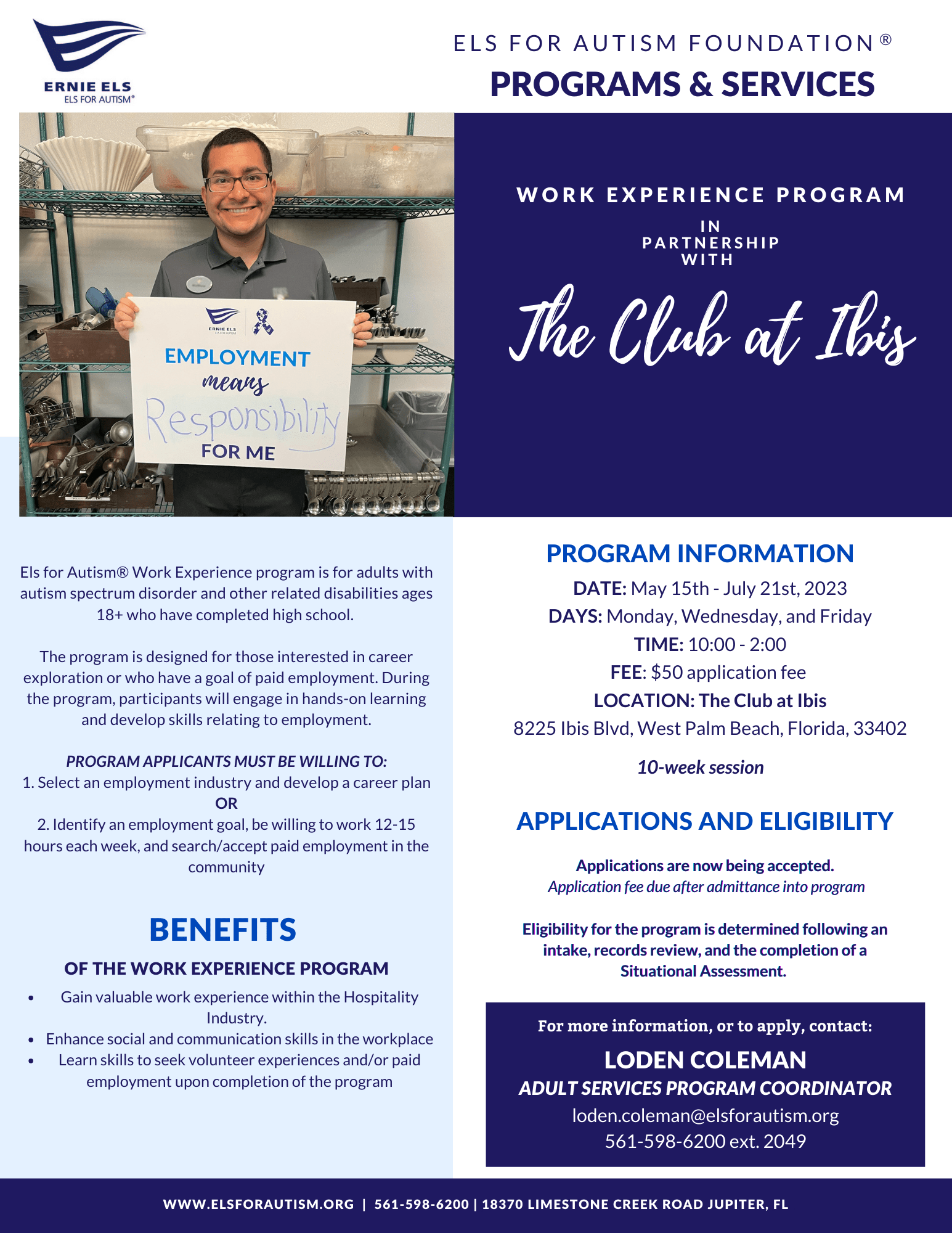 Work Experience Program for Adults with the Els for Autism Foundation